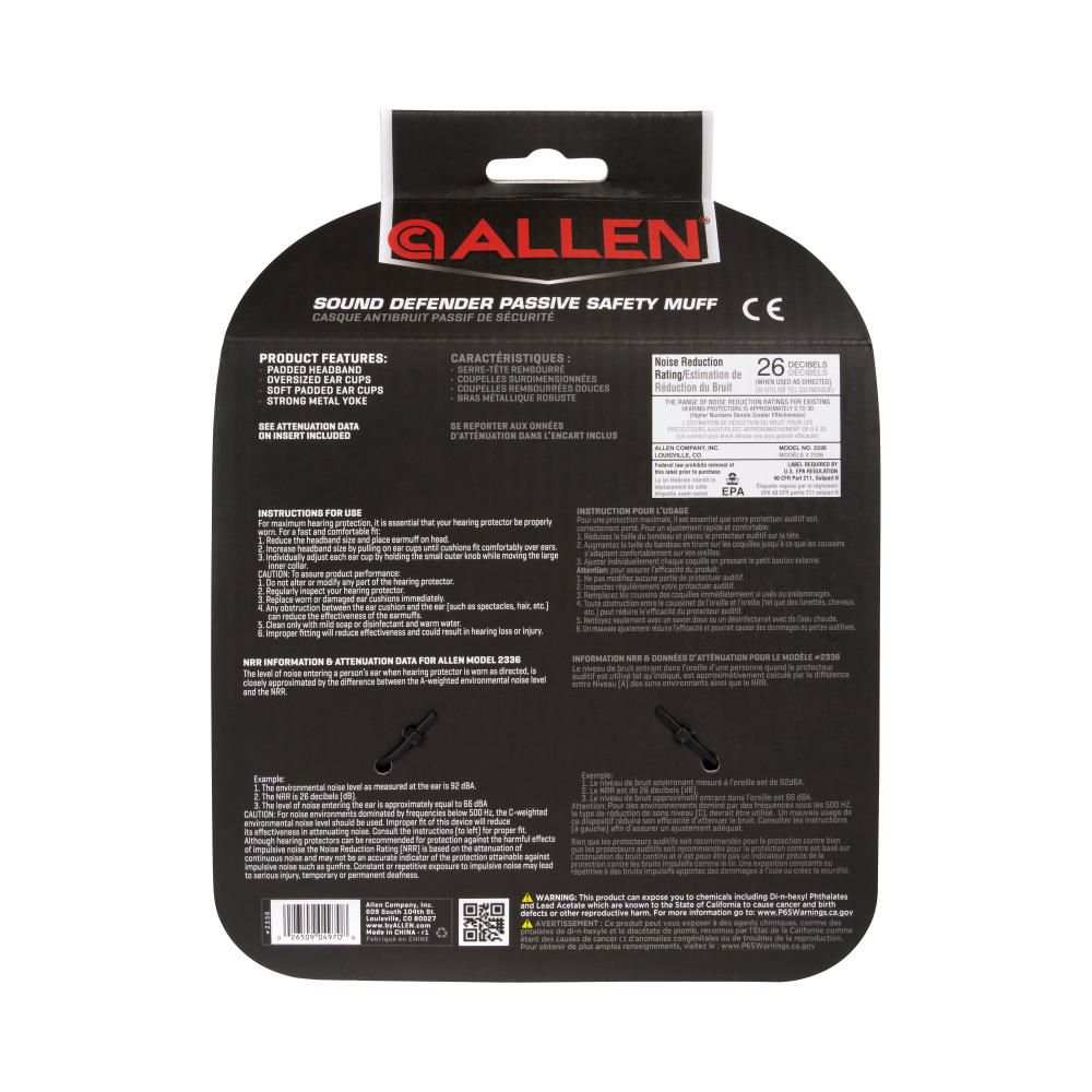 Allen Sound Defender Foldable Safety Earmuffs, Hearing Protection, Bla ...